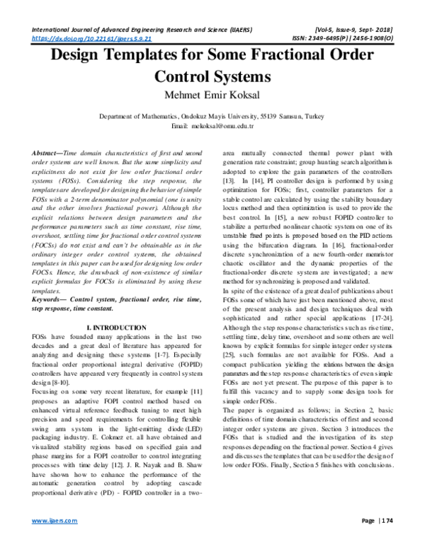 Pdf Design Templates For Some Fractional Order Control Systems