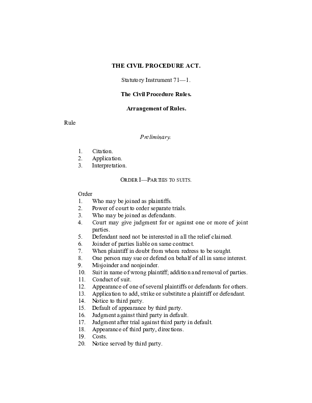 (PDF) THE CIVIL PROCEDURE ACT. Statutory Instrument 71—1