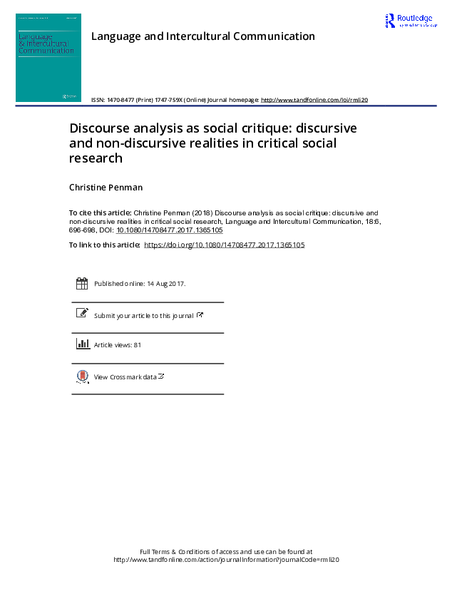 (PDF) Discourse analysis as social critique: discursive and non-discursive realities in critical ...