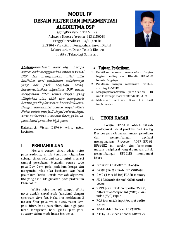 (PDF) MODUL IV DESAIN FILTER DAN IMPLEMENTASI ALGORITMA DSP