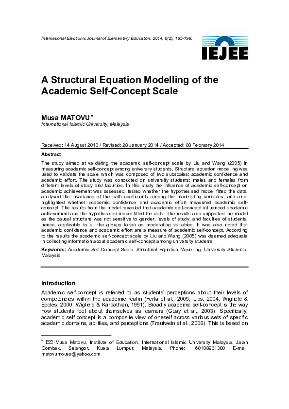 (PDF) A Structural Equation Modelling of the Academic Self-Concept Scale