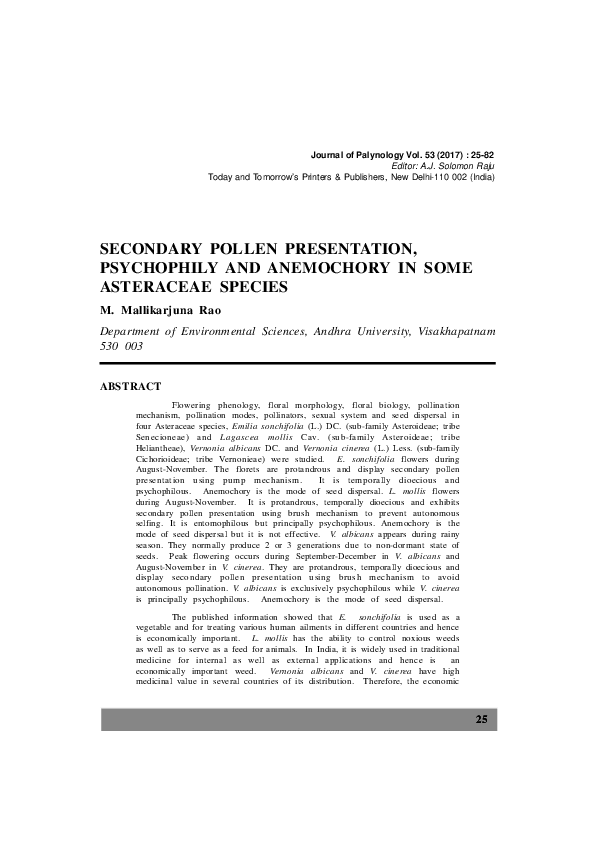 (PDF) SECONDARY POLLEN PRESENTATION, PSYCHOPHILY AND ANEMOCHORY IN SOME ...