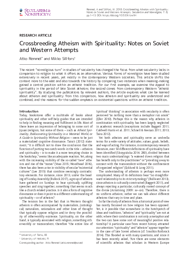 (PDF) Crossbreeding Atheism with Spirituality: Notes on Soviet and ...