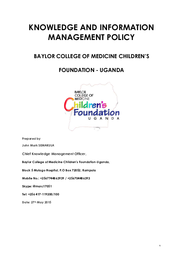 (PDF) KNOWLEDGE AND INFORMATION MANAGEMENT POLICY - John Mark SEMAKULA
