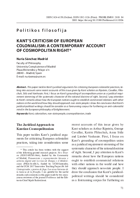 (PDF) Kant's Criticism of European Colonialism. A Contemporary Account ...