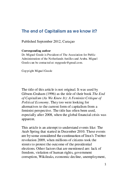 (PDF) The end of Capitalism as we know it?