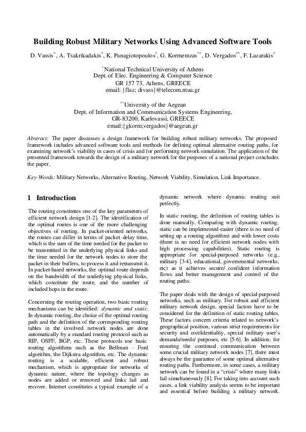 (PDF) Building Robust Military Networks Using Advanced Software Tools