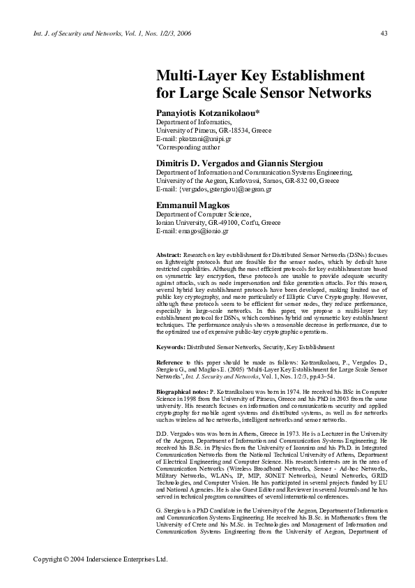 (PDF) Multilayer key establishment for large-scale sensor networks