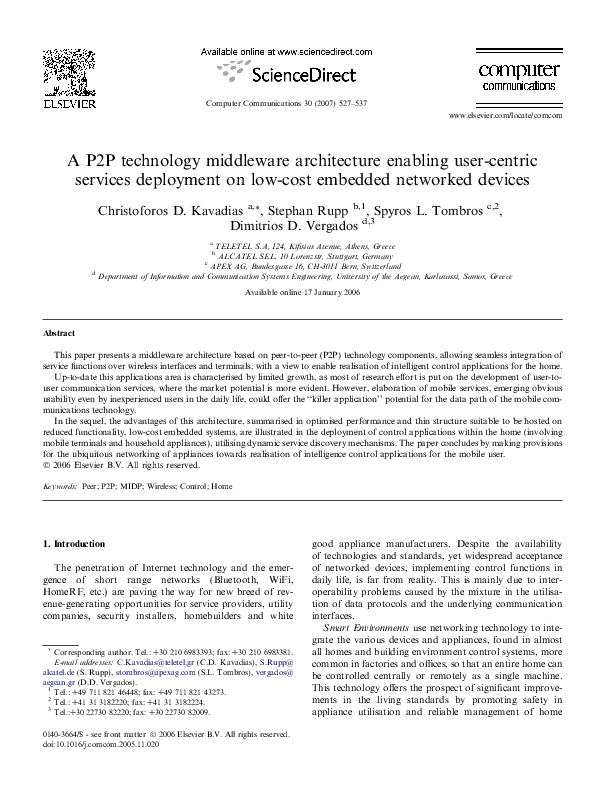 Pdf A P2p Technology Middleware Architecture Enabling User Centric Services Deployment On Low
