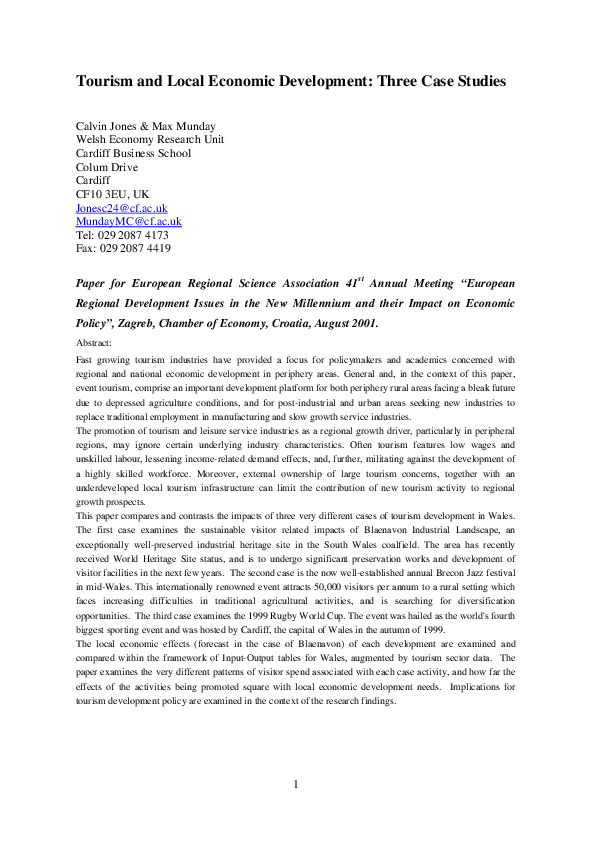 (PDF) Tourism and Local Economic Development: Three Case Studies
