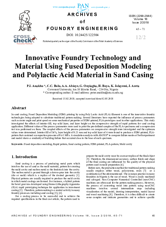 (PDF) Innovative Foundry Technology and Material Using Fused Deposition Modeling and Polylactic ...