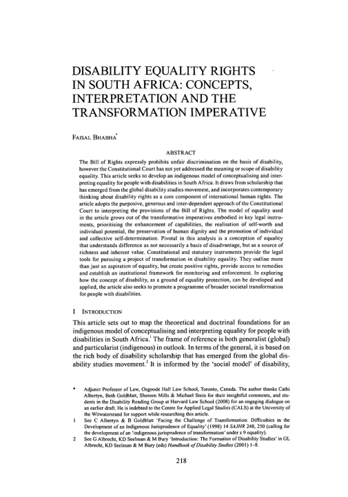 (PDF) Disability equality rights in South Africa : concepts ...