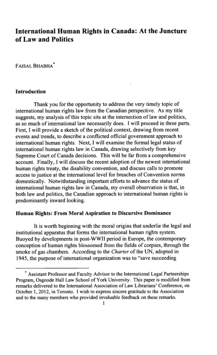 (PDF) International Human Rights in Canada: At the Juncture of Law and ...