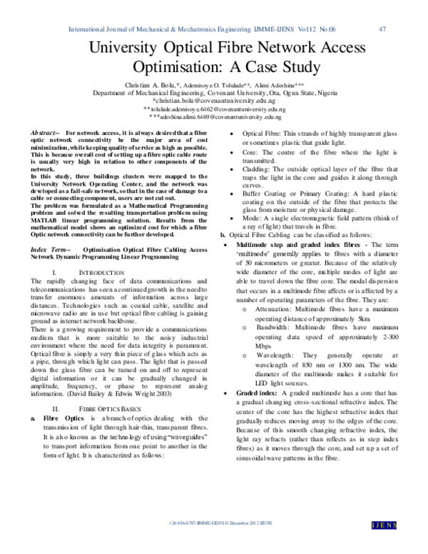 (PDF) University Optical Fibre Network Access Optimisation: A Case Study