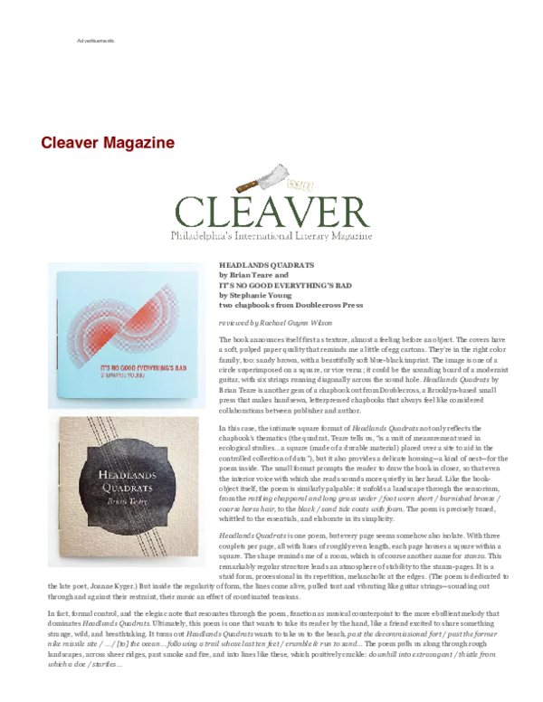 (PDF) Two Poetry Chapbooks from Doublecross Press