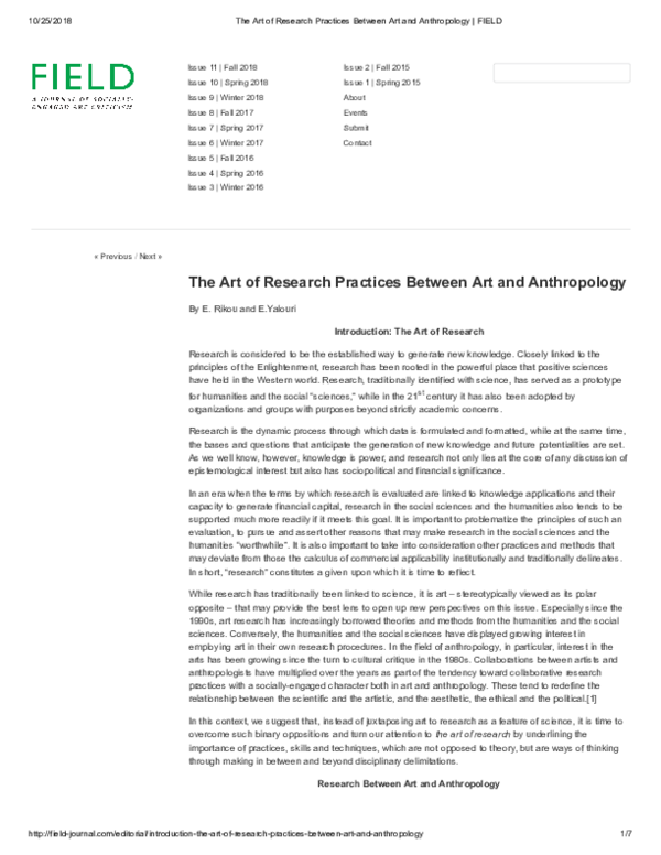 (PDF) The Art of Research Practices Between Art and Anthropology