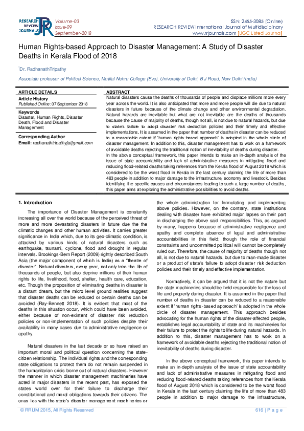 (PDF) Human Rights-based Approach to Disaster Management: A Study of ...