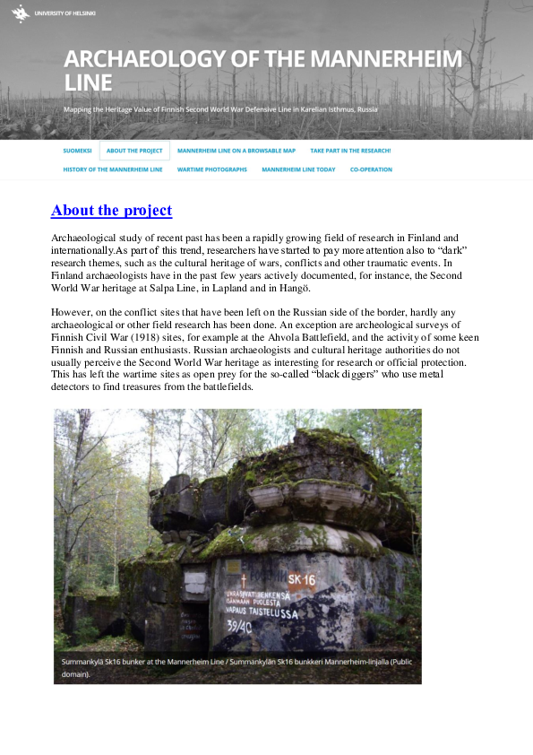 (PDF) Project overview: Archaeology of the Mannerheim Line - Mapping ...