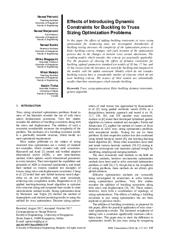 Pdf Effects Of Introducing Dynamic Constraints For Buckling To Truss