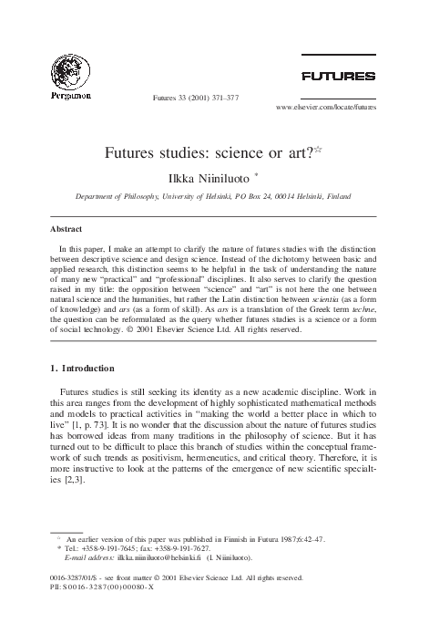 (PDF) Futures studies: science or art?