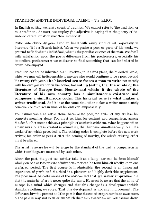 (DOC) TRADITION AND THE INDIVIDUAL TALENT