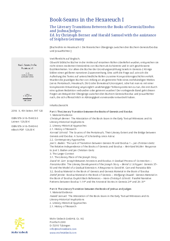 (PDF) Book-Seams in the Hexateuch I: The Literary Transitions between ...