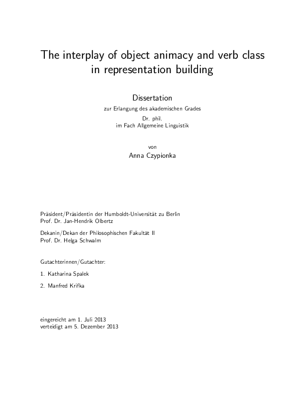 (PDF) The interplay of object animacy and verb class in representation ...