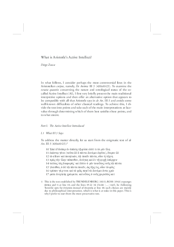 (PDF) What is Aristotle's Active Intellect - forthcoming in D. Zucca ...