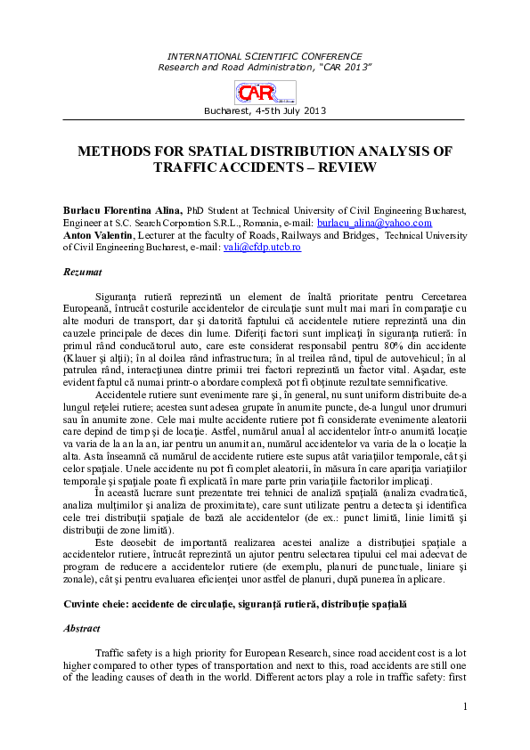 Doc Methods For Spatial Distribution Analysis Of Traffic Accidents