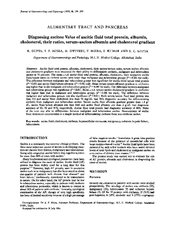 (PDF) Diagnosing ascites: Value of ascitic fluid total protein, albumin ...