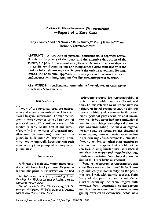 (PDF) Presacral neurilemoma (schwannoma) —Report of a rare case—