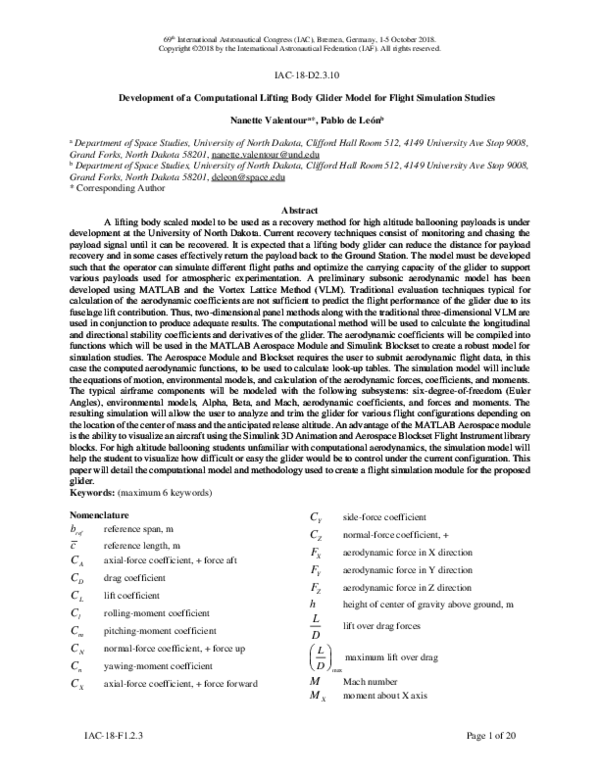 (PDF) Development of a Computational Lifting Body Glider Model for ...
