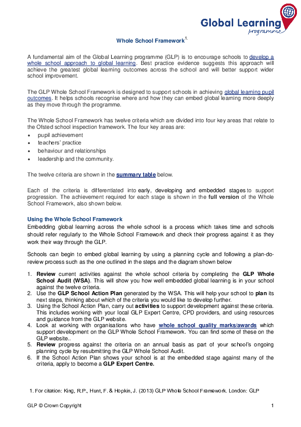 (PDF) Global Learning Programme (GLP) Whole School Framework