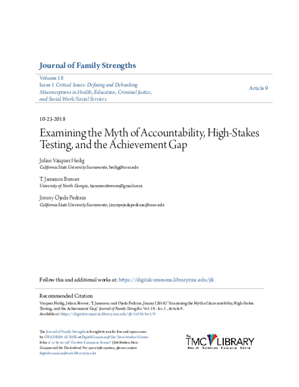 (PDF) Examining the Myth of Accountability, High-stakes Testing and the ...