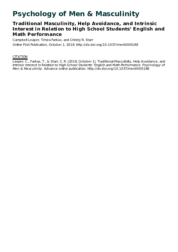 (PDF) Psychology of Men & Masculinity Traditional Masculinity, Help ...