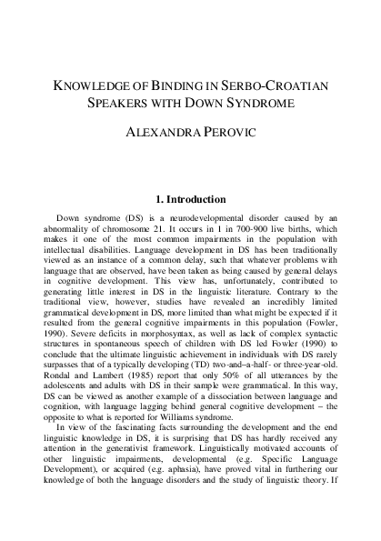 (PDF) Knowledge of Binding in Serbo-Croatian Speakers with Down ...