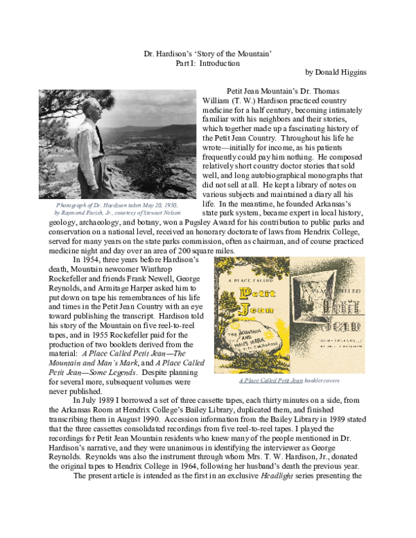 (PDF) Dr. Hardison's 'Story of the Mountain' (Part 1 of a Series ...