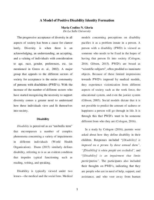 (DOC) A Model of Positive Disability Identity Formation