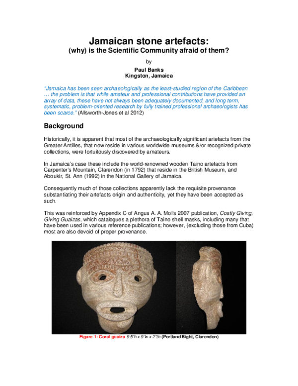 (PDF) Jamaican stone artefacts: (why) is the Scientific Community afraid of them