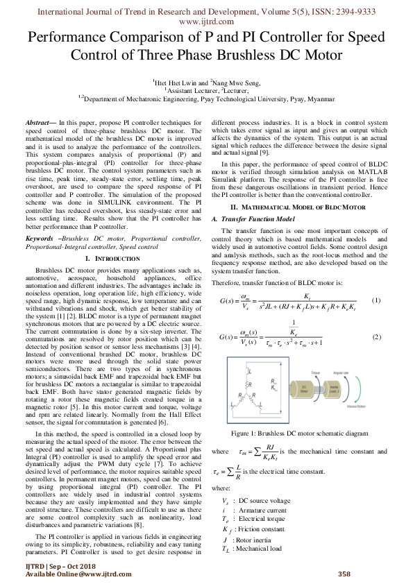 Pdf Performance Comparison Of P And Pi Controller For Speed Control