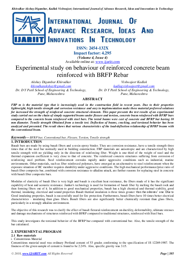 (PDF) Experimental study on behaviour of reinforced concrete beam ...