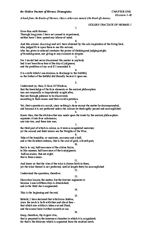 (DOC) the Golden Tractate of Hermes Trismegistus