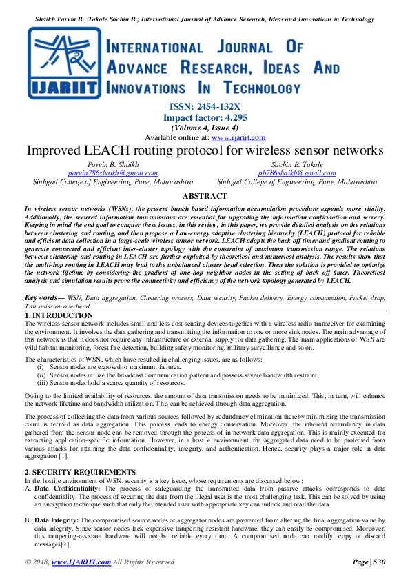 (PDF) Improved LEACH routing protocol for wireless sensor networks