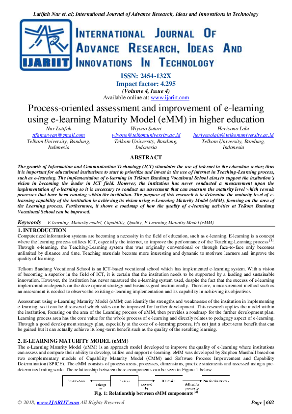 (PDF) Process-oriented assessment and improvement of e-learning using e ...