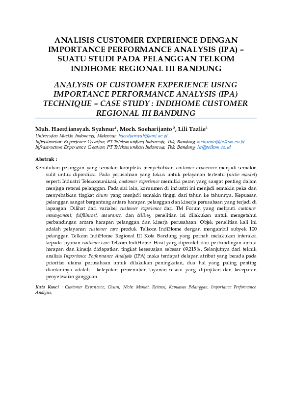 (DOC) ANALISIS CUSTOMER EXPERIENCE DENGAN IMPORTANCE PERFORMANCE ANALYSIS