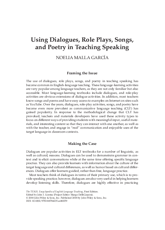 (PDF) “Using dialogues, role plays, songs and poetry in teaching ...