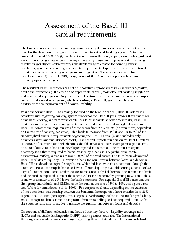 (PDF) Assessment of the Basel III capital requirements