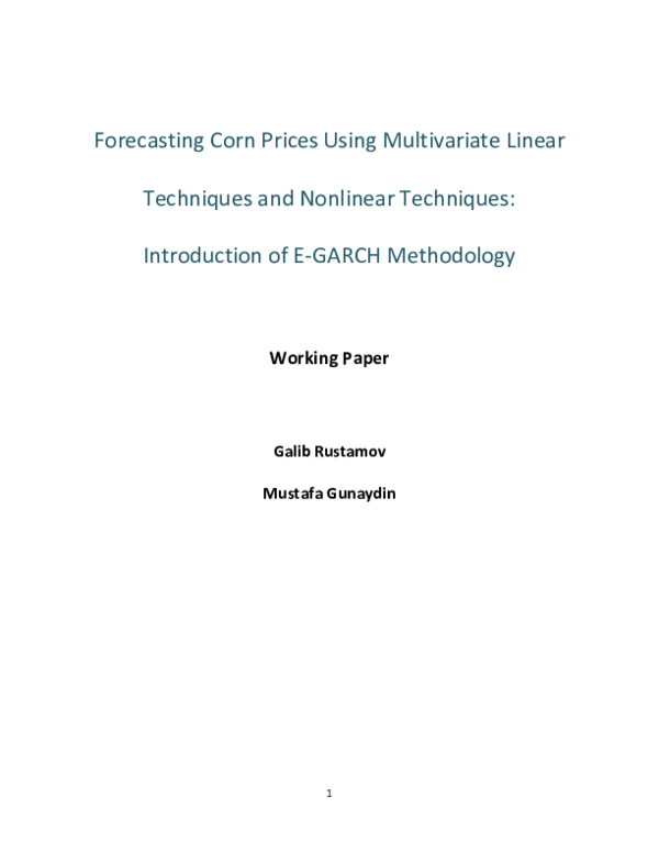 Doc Forecasting Corn Prices Using Multivariate Linear Techniques And Nonlinear