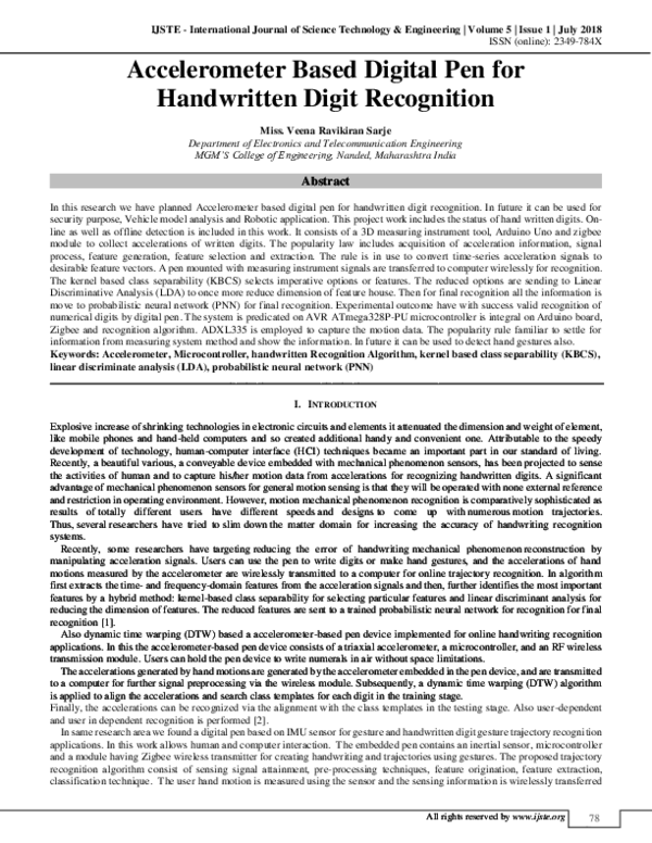 (PDF) Accelerometer Based Digital Pen for Handwritten Digit Recognition