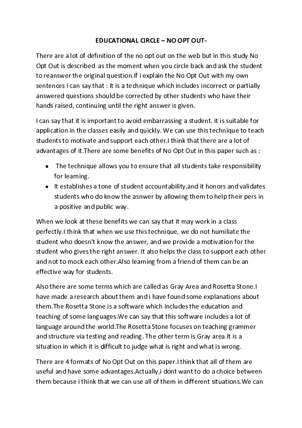 (DOC) EDUCATIONAL CIRCLE – NO OPT OUT STRATEGY